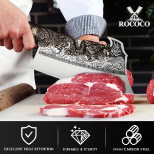 ROCOCO Bone Cleaver Heavy Duty Bundle with Sharp Meat Cutting Knife Butcher Boning Chopping Viking Gift Men Hunting BBQ Camping