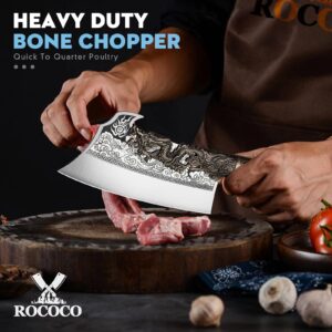 ROCOCO Bone Cleaver Heavy Duty Bundle with Sharp Meat Cutting Knife Butcher Boning Chopping Viking Gift Men Hunting BBQ Camping