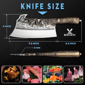 ROCOCO Bone Cleaver Heavy Duty Bundle with Sharp Meat Cutting Knife Butcher Boning Chopping Viking Gift Men Hunting BBQ Camping