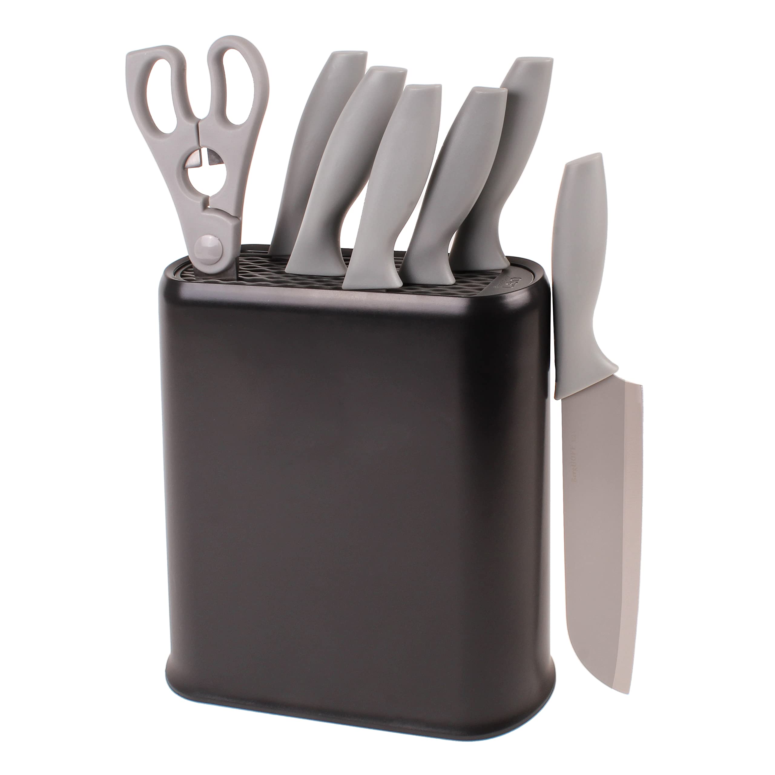 BergHOFF LEO Set of 6pc Universal Knife Block Stainless Steel Non-stick Blade PP Block (7Pc Black/Gray)