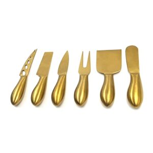 matte gold cheese knife set for platter accessories - stainless steel 6 piece charcuterie board utensils - brass cheese butter spreader knife fork cutter slicer - housewarming christmas gift