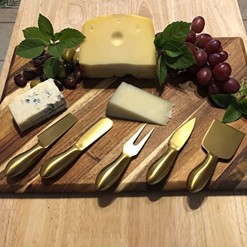 Matte Gold Cheese Knife Set for Platter Accessories - Stainless Steel 6 piece Charcuterie Board Utensils - Brass Cheese Butter Spreader Knife Fork Cutter Slicer - Housewarming Christmas Gift