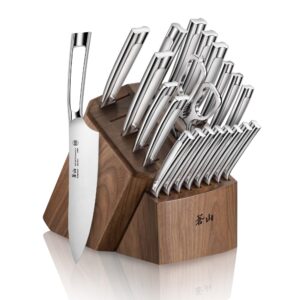 cangshan n1 series 1022377 23-piece german steel forged knife block set, walnut block