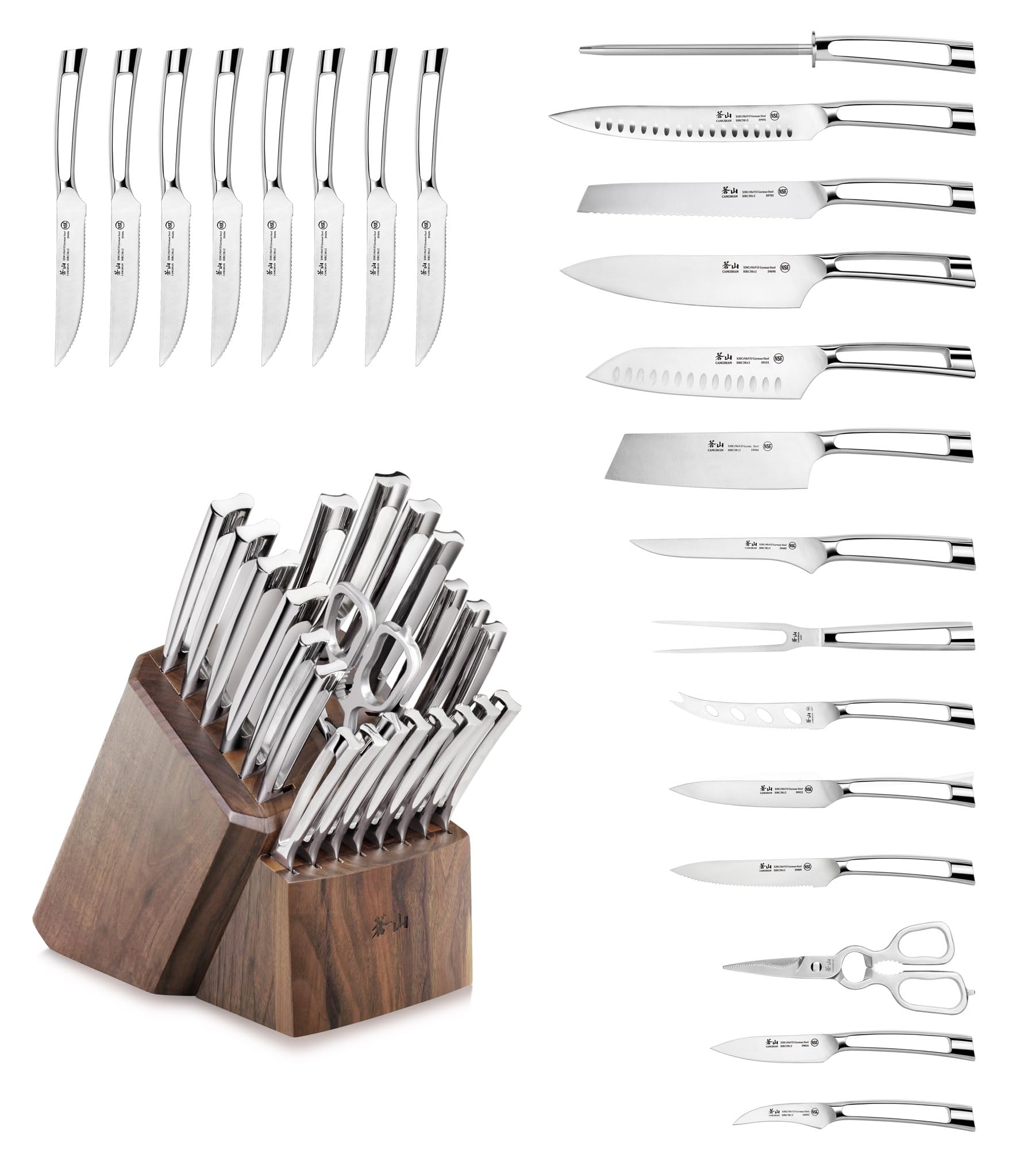 Cangshan N1 Series 1022377 23-Piece German Steel Forged Knife Block Set, Walnut Block