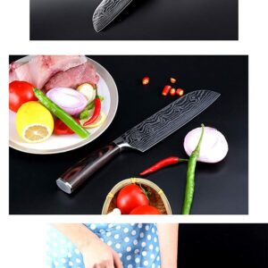 Damascus Chef Knife Set. Professional Japanese High Carbon Steel. 7Cr17mov Blade. Ergonomic comfort Woden Handle. 7 Inch