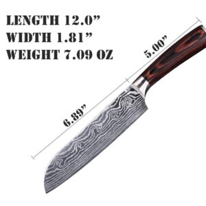 Damascus Chef Knife Set. Professional Japanese High Carbon Steel. 7Cr17mov Blade. Ergonomic comfort Woden Handle. 7 Inch