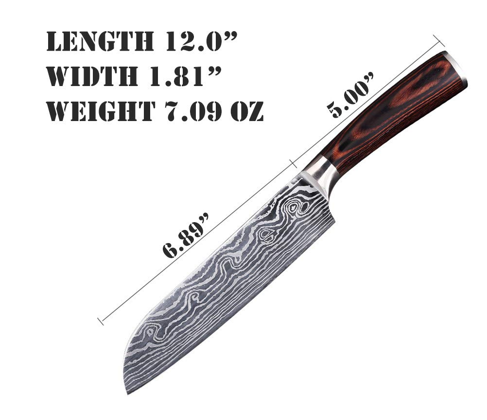 Damascus Chef Knife Set. Professional Japanese High Carbon Steel. 7Cr17mov Blade. Ergonomic comfort Woden Handle. 7 Inch