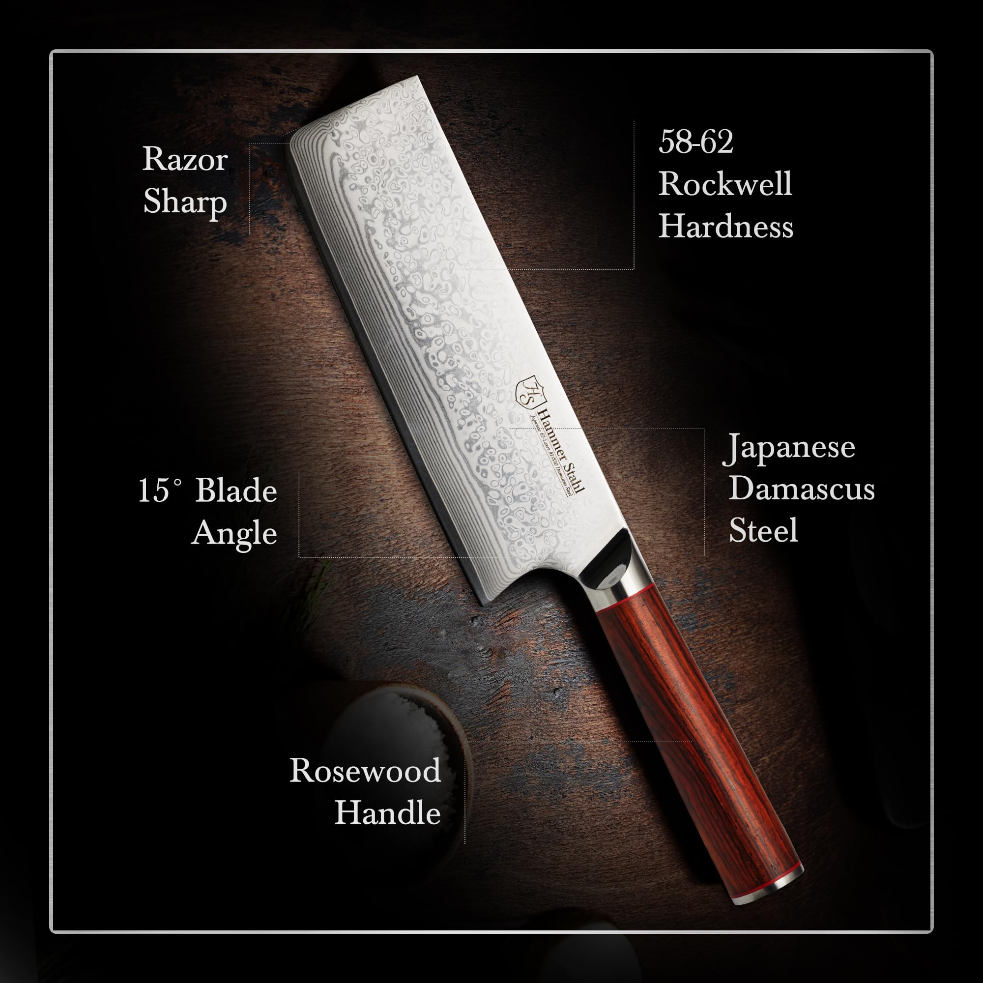 Hammer Stahl 7 Inch Damascus Nakiri Knife | Japanese Style Vegetable Knife with Rosewood Handle | Nakiri Chef Knife Japanese Forged 67-Layer AUS10 Steel | Full-Tang Nakiri Vegetable Knife with Gift Bo