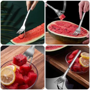 DOITOOL 2PCS Watermelon Slicer Cutters, 2 in 1 Watermelon Fork Slicers, Summer Watermelon Fruit Cutting Fork, Stainless Steel Fruit Forks Slicer Knife for Family Parties Camping