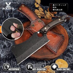 Feather Viking Knife Dragon Viking Cleaver Knife Set Japanese Forged in Fire Boning Knife High Carbon Steel Kitchen Cleaver with Sheath for Outdoor Camping BBQ Collection Christmas Gift Men