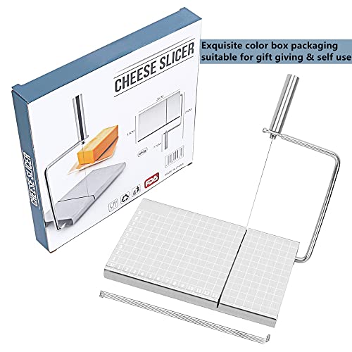 NatureMan Cheese Slicer With Wire,Stainless Steel Cheese Slicer,With 5 Replacement Wires Cheese Cutter With Wire Accurate Size Scale For Cutting Soft Cheese Butter