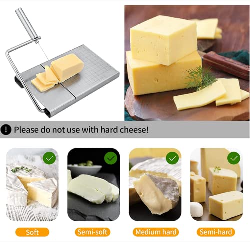 NatureMan Cheese Slicer With Wire,Stainless Steel Cheese Slicer,With 5 Replacement Wires Cheese Cutter With Wire Accurate Size Scale For Cutting Soft Cheese Butter