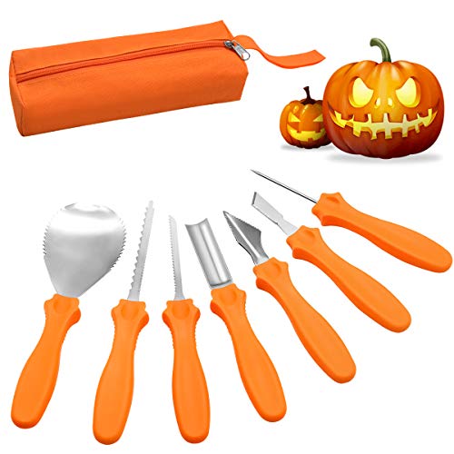 AmuseNd Halloween Pumpkin Carving kit, 7 Piece Professional Pumpkin Cutting Stainless Steel Carving Tools with Carrying Bag