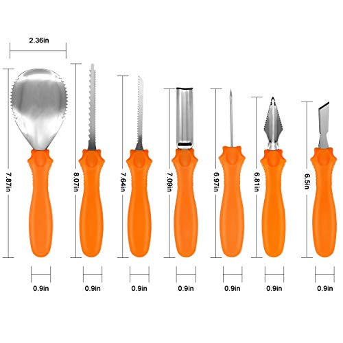 AmuseNd Halloween Pumpkin Carving kit, 7 Piece Professional Pumpkin Cutting Stainless Steel Carving Tools with Carrying Bag