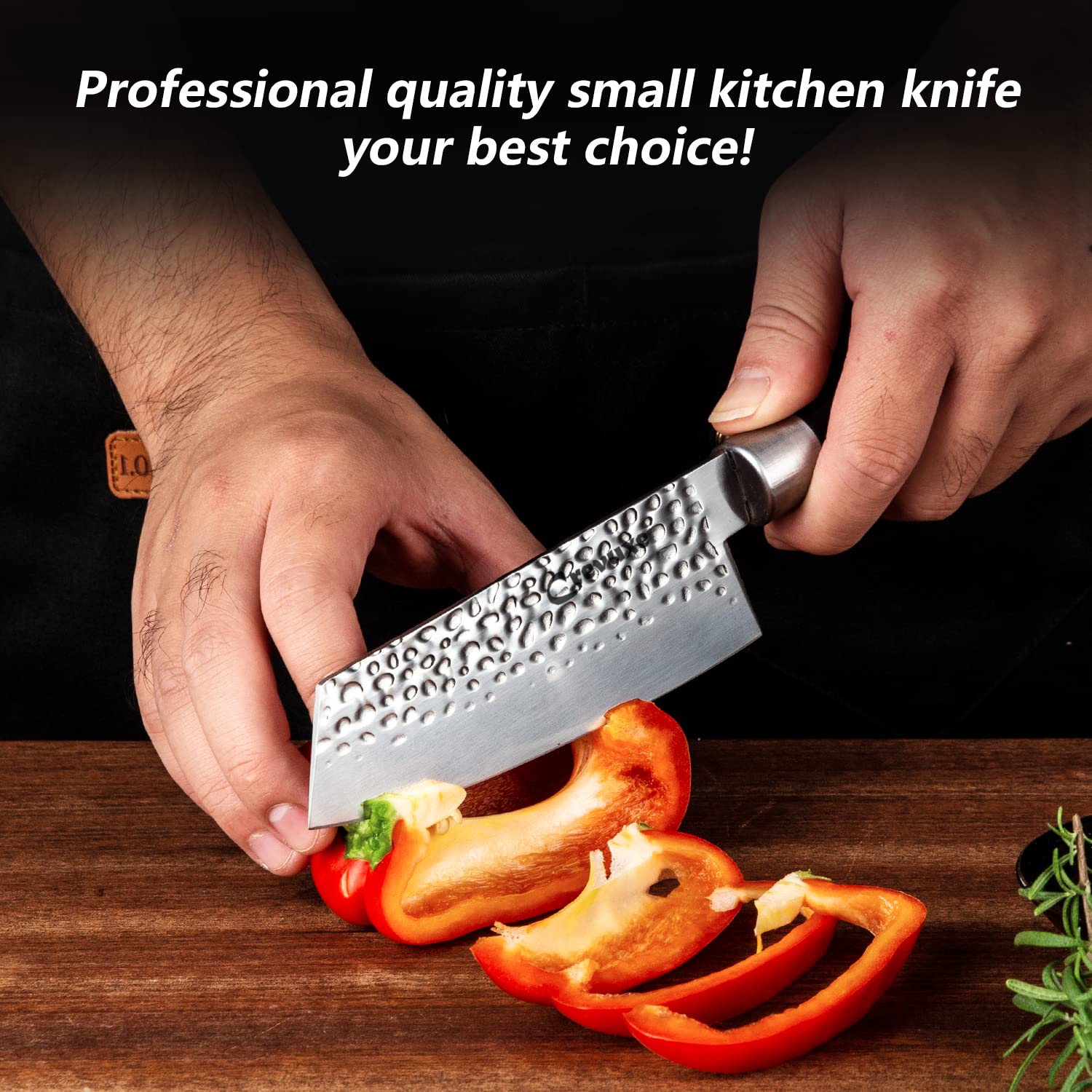 Crevuxe Nakiri Knife 5 Inch, Vegetable Cleaver Knife Asian Usuba Knife - Hammer Forged Chef Knife - SUS440A Stainless Steel Professional Meat Kitchen Knife w/Ergonomic Blackwood Handle