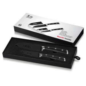 Cangshan S+ Series 1022094 German Steel Forged 2-Piece Titanium Coated Santoku Starter Knife Set with Sheaths, Noir Black