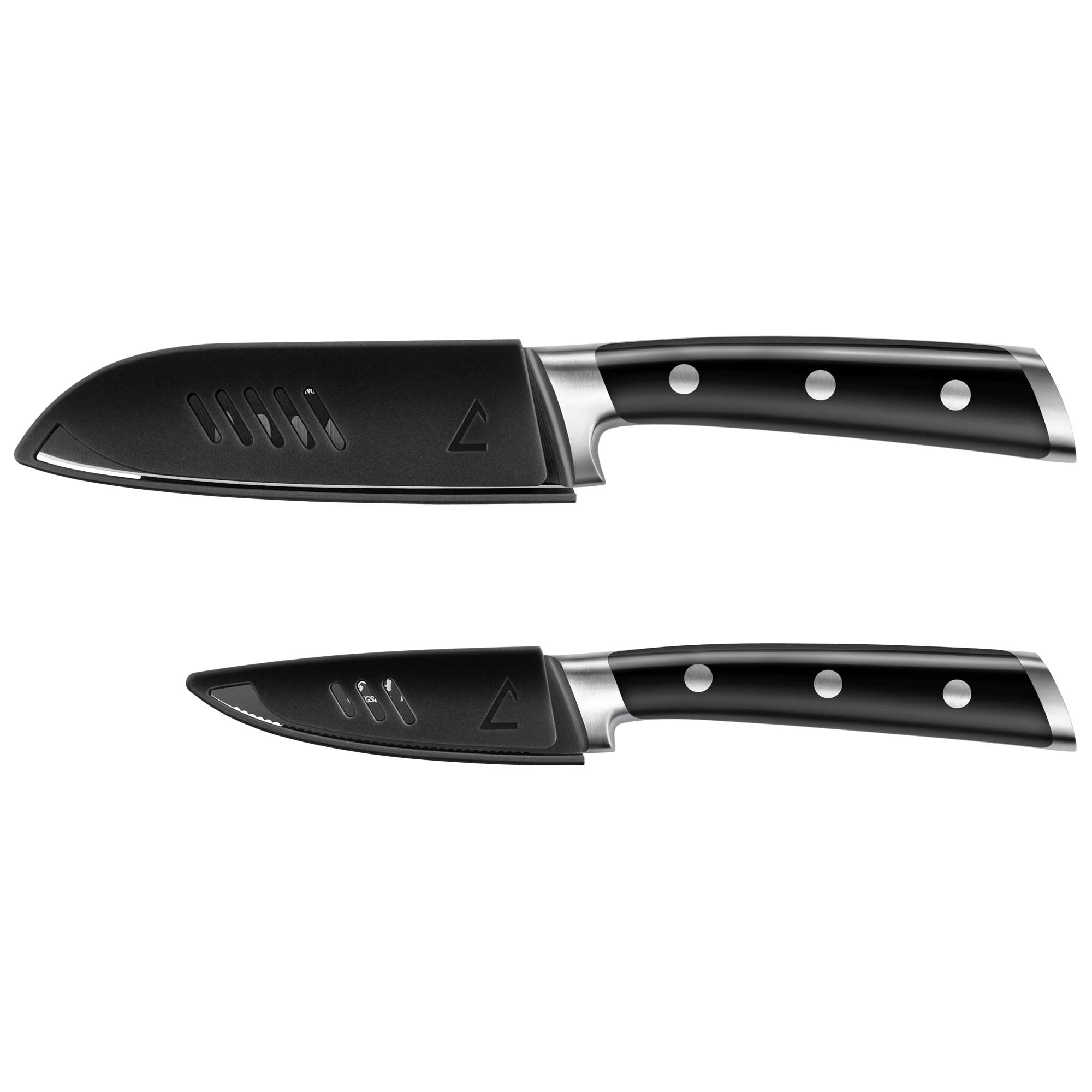 Cangshan S+ Series 1022094 German Steel Forged 2-Piece Titanium Coated Santoku Starter Knife Set with Sheaths, Noir Black