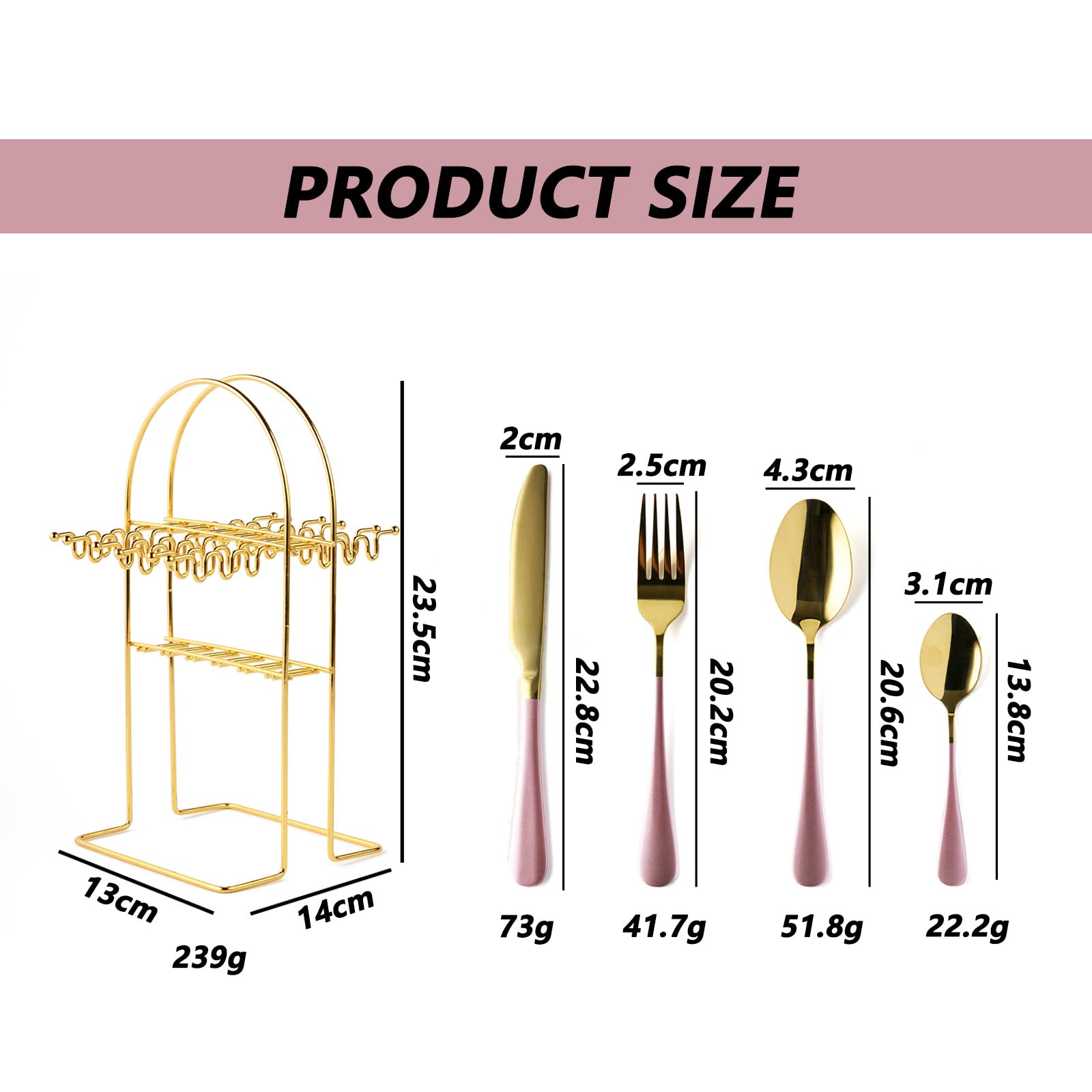 Mgiahekc Hanging Silverware Set, 24 Pieces Stainless Steel Cutlery Set With Stand, Household Flatware Set, Painted Handles Comfortable And Durable, Mirror Polished Easy To Clean,Pink