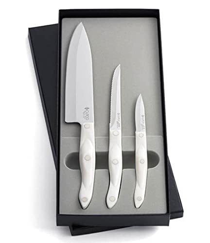 Cutco #1827 Kitchen Classics Boxed Knife Gift Set - Includes #1728 Petite Chef, 1721 Trimmer, and #1720 Paring Knife - Pearl White