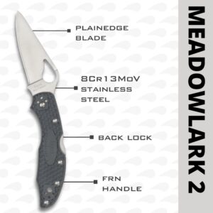 Spyderco Byrd Meadowlark 2 Lightweight Knife with 2.90" Stainless Steel Blade and Gray Non-Slip FRN Handle - PlainEdge - BY04PGY2