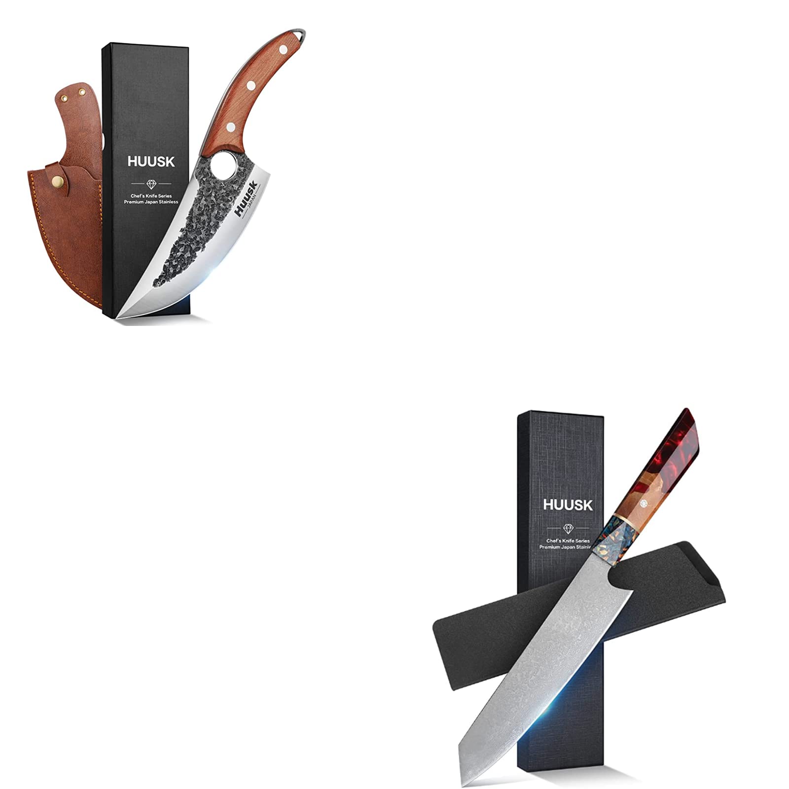 Huusk Knife Japan Kitchen Bundle with AUS-10 Damascus Steel Cooking Knife