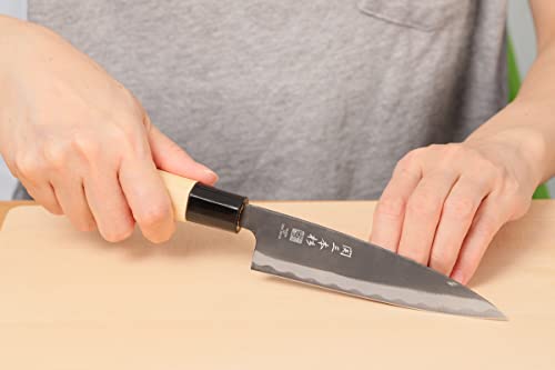 Seki Sanbonsugi Japanese Utility Chef Kitchen Knife, KUROUCHI Carbon Tool Steel Petty Paring Knife, Shiraki Wooden Handle, 135 mm, Made in Seki Japan