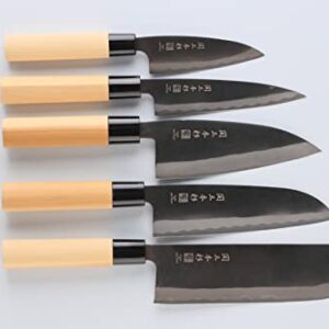 Seki Sanbonsugi Japanese Utility Chef Kitchen Knife, KUROUCHI Carbon Tool Steel Petty Paring Knife, Shiraki Wooden Handle, 135 mm, Made in Seki Japan