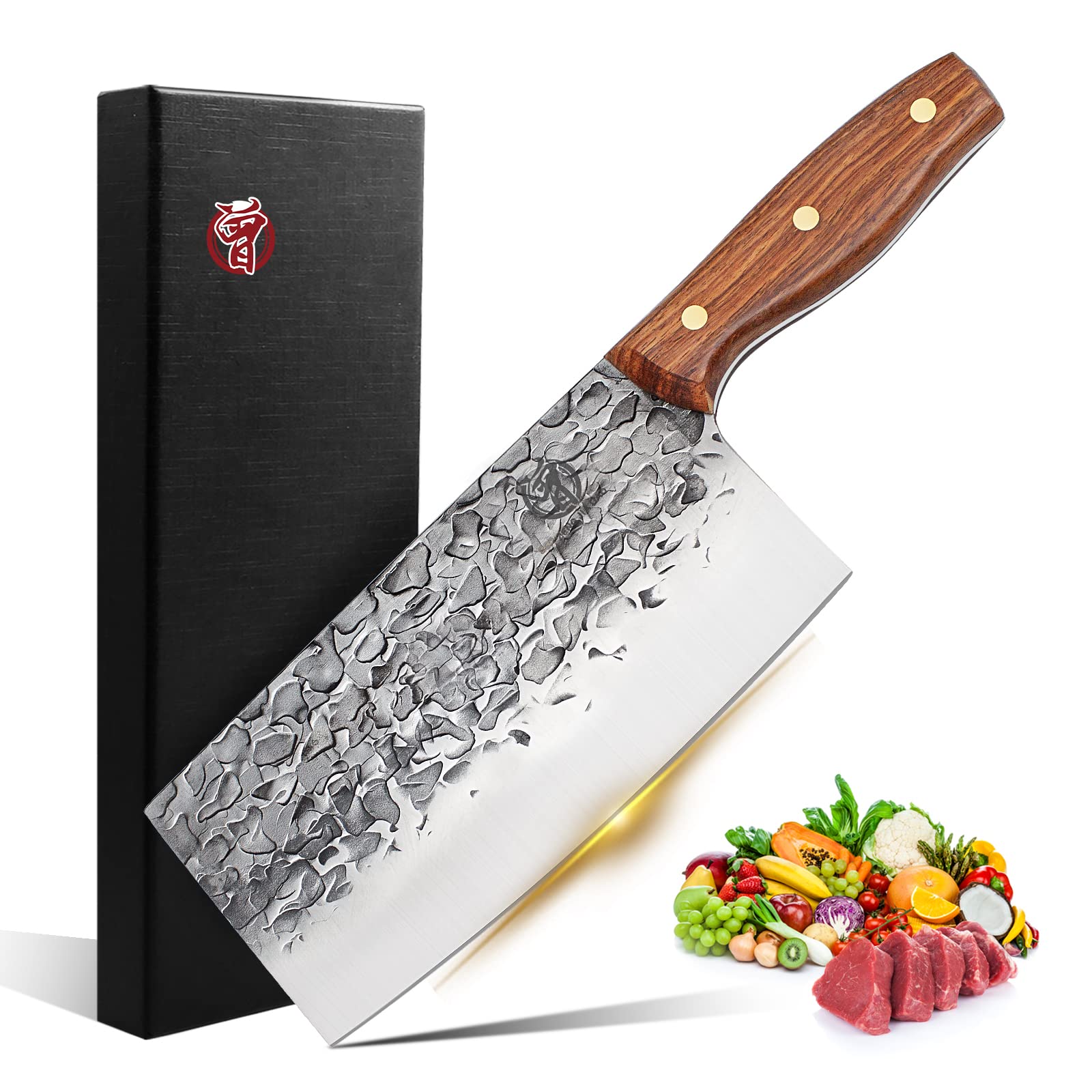 ZENG JIA DAO Cleaver Knife, Heavy Duty Meat Cleaver 8 inch Hand Forged Meat Knife Chopper Knife Full Tang Kitchen Knife for Home Restaurant