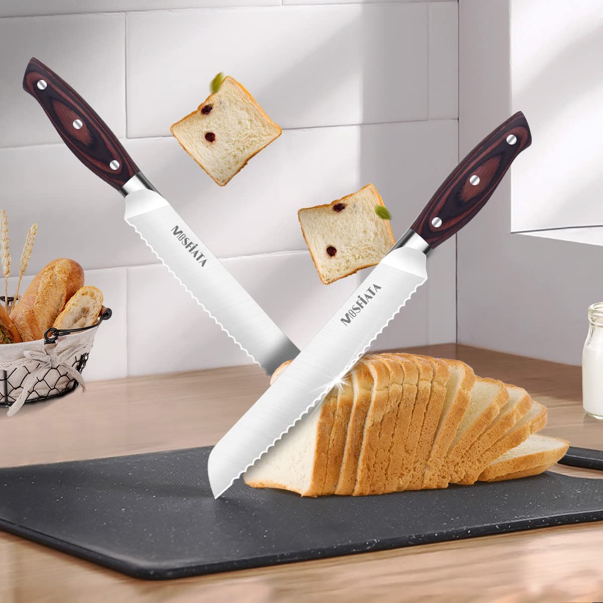 MOSFiATA Kitchen Knife Set-5Pcs, Professional Kitchen Chef’s Knives with Ultra Sharp Stainless Steel Blades, Bread Knife Cooking Knives Sets (silver)