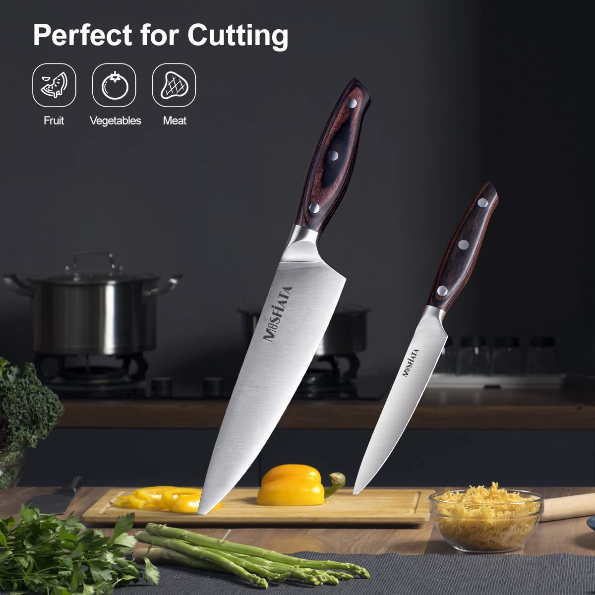 MOSFiATA Kitchen Knife Set-5Pcs, Professional Kitchen Chef’s Knives with Ultra Sharp Stainless Steel Blades, Bread Knife Cooking Knives Sets (silver)