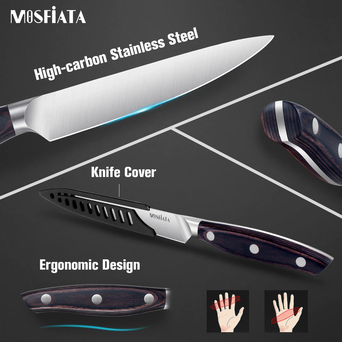 MOSFiATA Kitchen Knife Set-5Pcs, Professional Kitchen Chef’s Knives with Ultra Sharp Stainless Steel Blades, Bread Knife Cooking Knives Sets (silver)