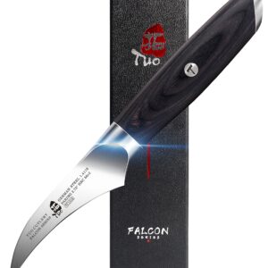 TUO Bird Beak Paring knife - 2.75" Peeling Knife Fruit Knife - German Stainless Steel Peeling Paring Knife - Tourne Knife with Pakkawood Handle - FALCON SERIES with Gift Box