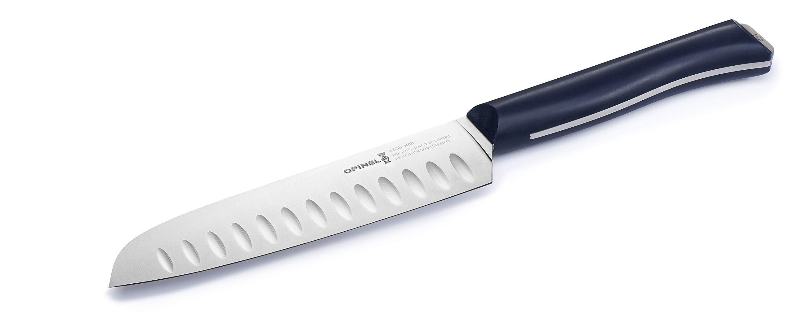 Opinel Intempora Santoku Knife – Full Tang Kitchen Knife for Slicing Vegetables, Meat, Blade Divots to Prevent Sticking, Sandvik Steel, Made in Portugal