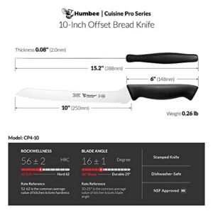 Humbee Cusine Pro, 10 inch Offset Bread Knife Serrated Knife Wave Razor-Sharp Blade Comfortable Grip Dishwasher Safe, NSF Certified