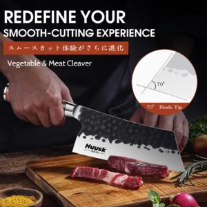 Huusk Cleaver Knife, 7" Japanese Professional Kitchen Knife, Boning Knife, Hand Forged 6" Fillet Knife,High Carbon Steel Sharp Chef Knife with Ergonomic Rosewood Handle Gift Box