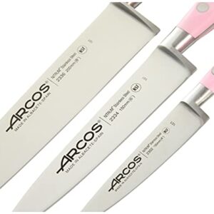 ARCOS Forged Professional Kitchen Knives Set. 3 Cooking Knives for Cutting and Peeling Food. Ergonomic Polyoxymethylene Handle. Series Riviera. Color Rose