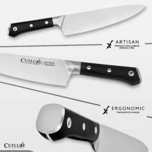 CUTLUXE Chef, Santoku & Utility Knife Set – Forged High Carbon German Steel – Full Tang & Razor Sharp – Ergonomic Handle Design – Artisan Series