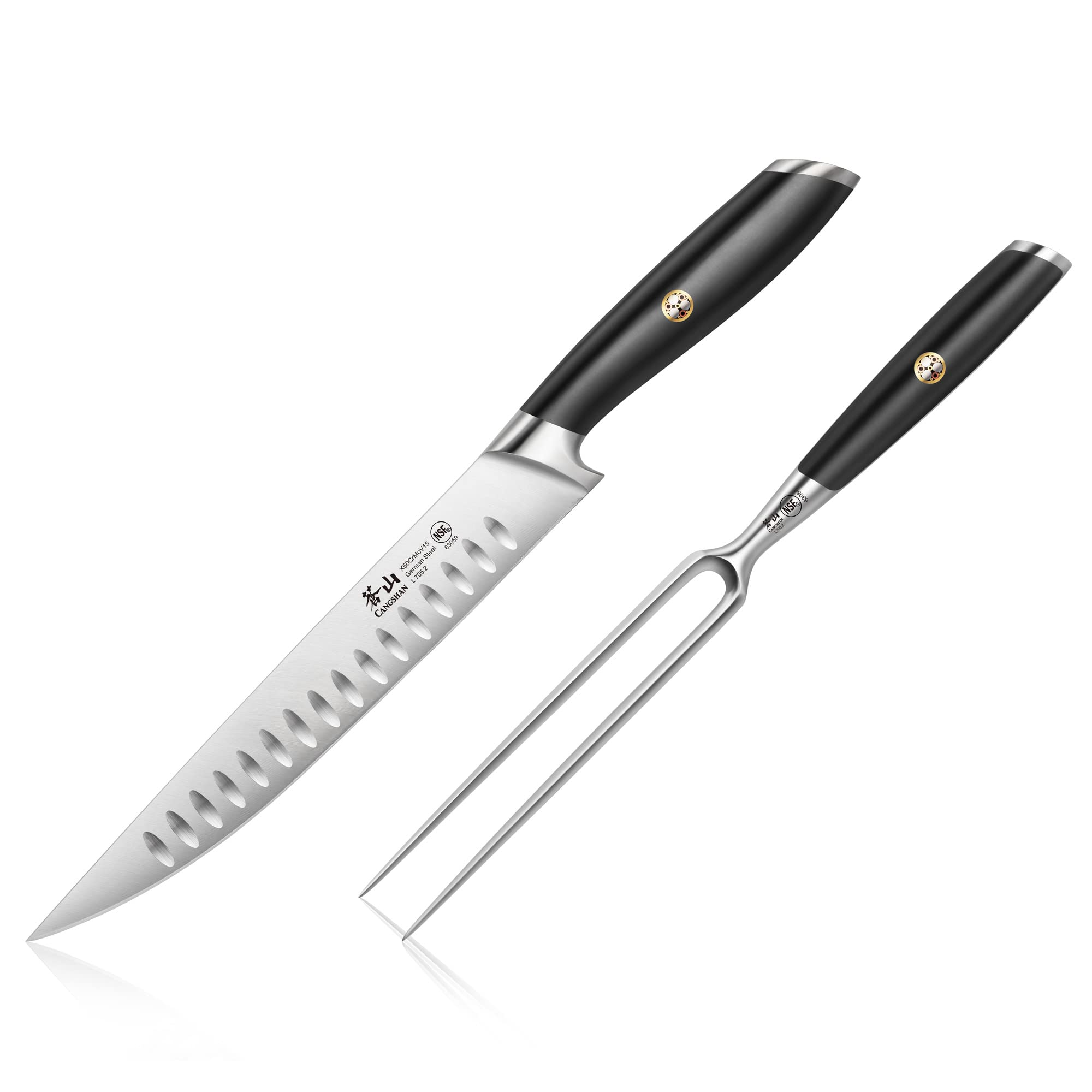 Cangshan L Series 1026955 German Steel Forged 2-Piece Carving Set, Black