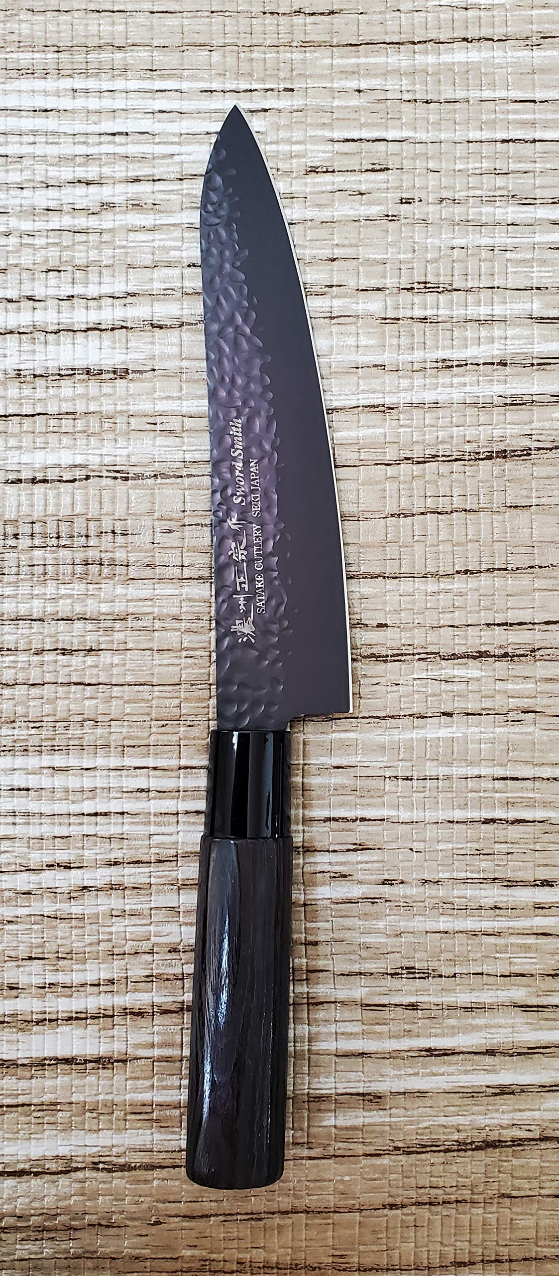 Satake Made in Japan Traditional Hammered Black Rust Resistant Molibdenium, Titanium Coated Chef's Knife (806-039 Santoku Blade 170mm)