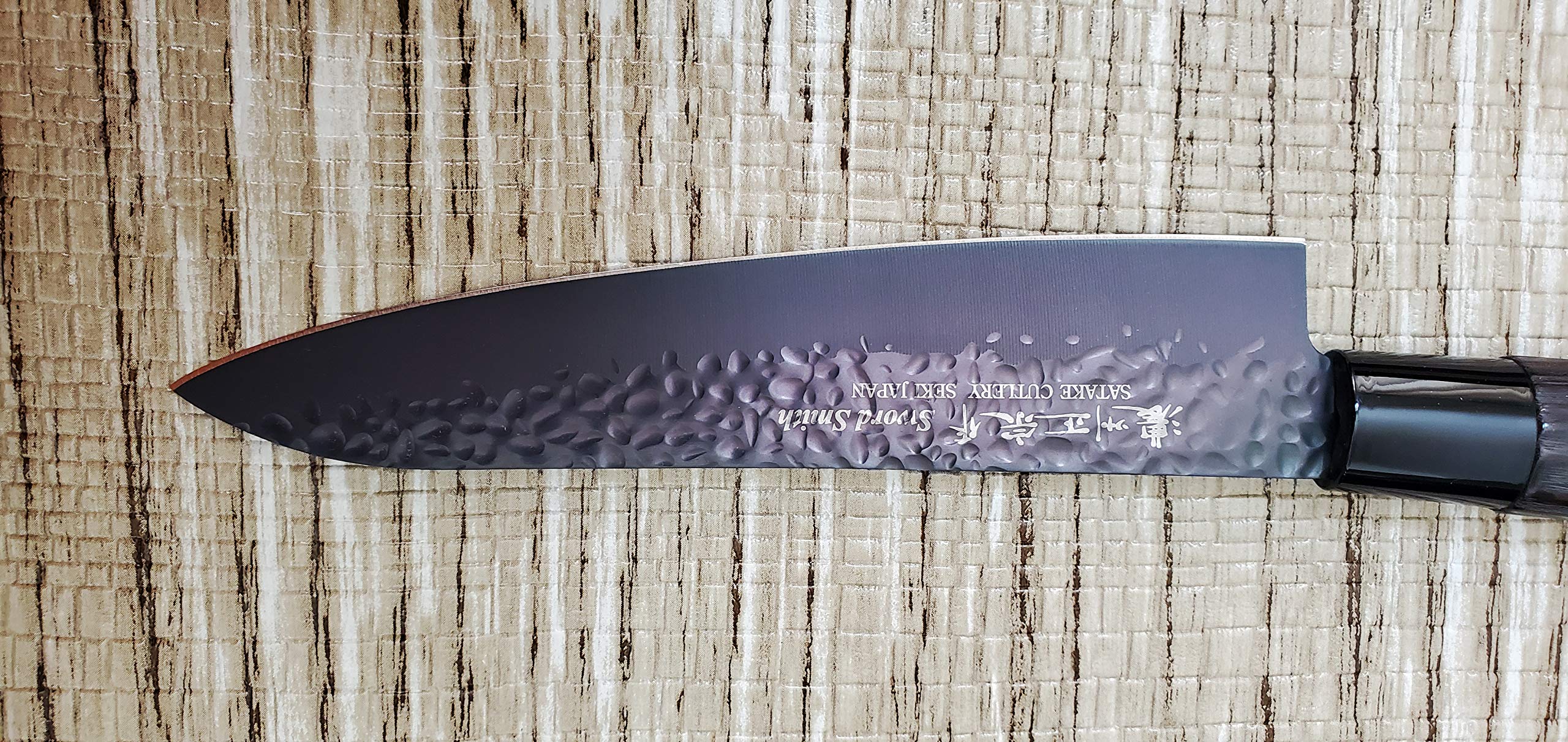 Satake Made in Japan Traditional Hammered Black Rust Resistant Molibdenium, Titanium Coated Chef's Knife (806-039 Santoku Blade 170mm)