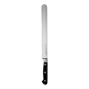 messermeister meridian elite 10” round-tip kullenschliff slicer knife - fine german steel alloy blade - rust resistant & easy to maintain