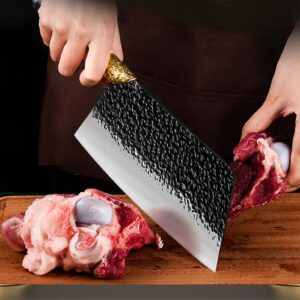 Meat Cleaver-8.3inch Butcher Knife，Hand Forged cleaver knife heavy duty，Ultra Sharp Carbon Steel Chinese Chef Knife for Home&Outdoors