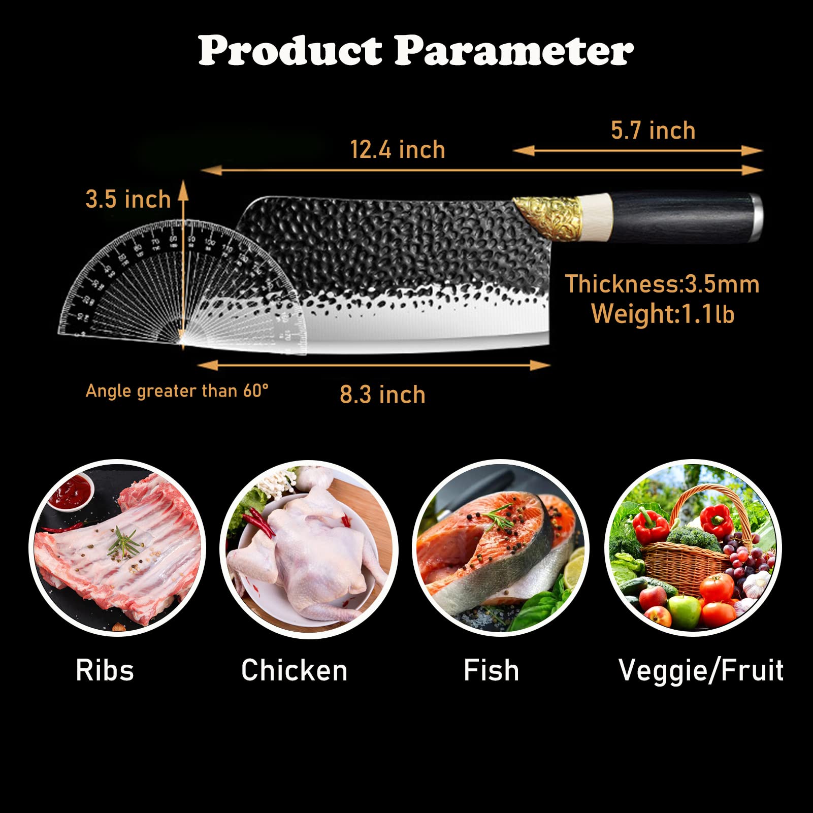 Meat Cleaver-8.3inch Butcher Knife，Hand Forged cleaver knife heavy duty，Ultra Sharp Carbon Steel Chinese Chef Knife for Home&Outdoors