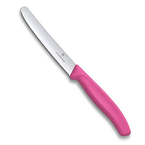 Victorinox Swiss Classic Round Tipped Stainless Steel Utility Knife with Pink Fibrox Handle, 4.5 Inch