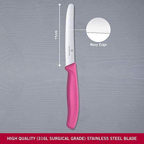 Victorinox Swiss Classic Round Tipped Stainless Steel Utility Knife with Pink Fibrox Handle, 4.5 Inch