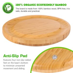 Esup Bamboo Cheese Board Set Cheese Plate 16 '' x 13 '' with Integrated Slide-Out Drawer and 4 Specialist Stainless Steel Knife & 4 Stainless Steel Fork Thanksgiving Gifts