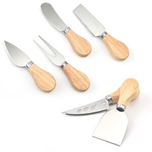 ewori 6 Pcs Cheese Knives Gift Set with Wood Handles Stainless Steel