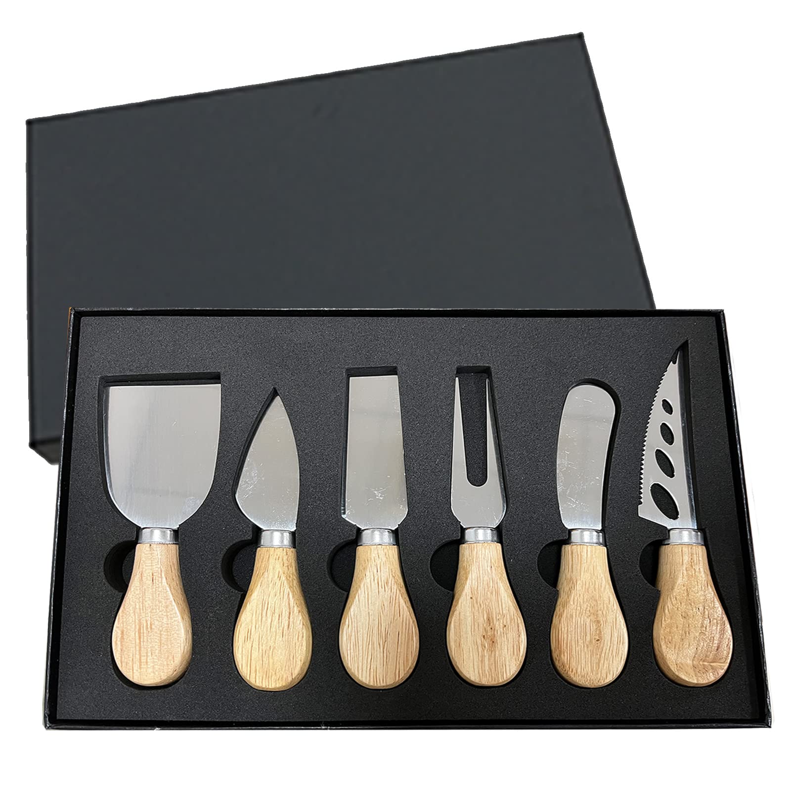 ewori 6 Pcs Cheese Knives Gift Set with Wood Handles Stainless Steel