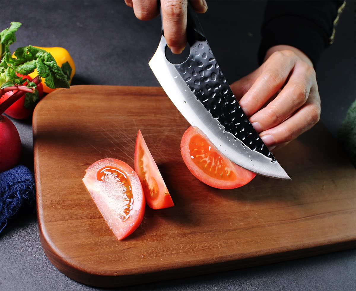 KOPALA Kitchen Knife Multi-purpose Boning Knives for Cooking, BBQ, Camping, Grill, Carbon Steel Chef Knife with Leather Sheath