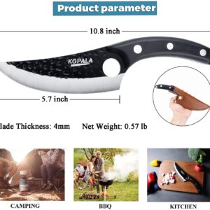 KOPALA Kitchen Knife Multi-purpose Boning Knives for Cooking, BBQ, Camping, Grill, Carbon Steel Chef Knife with Leather Sheath